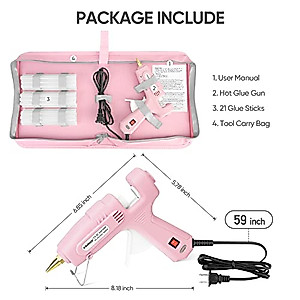 ROMECH Full Size Hot Glue Gun with 60/100W Dual Power and 21 Hot Glue Sticks (7/16"), Fast Preheating Heavy Duty Industrial Gluegun with Storage Case for Crafting, DIY and Repairs (Pink)