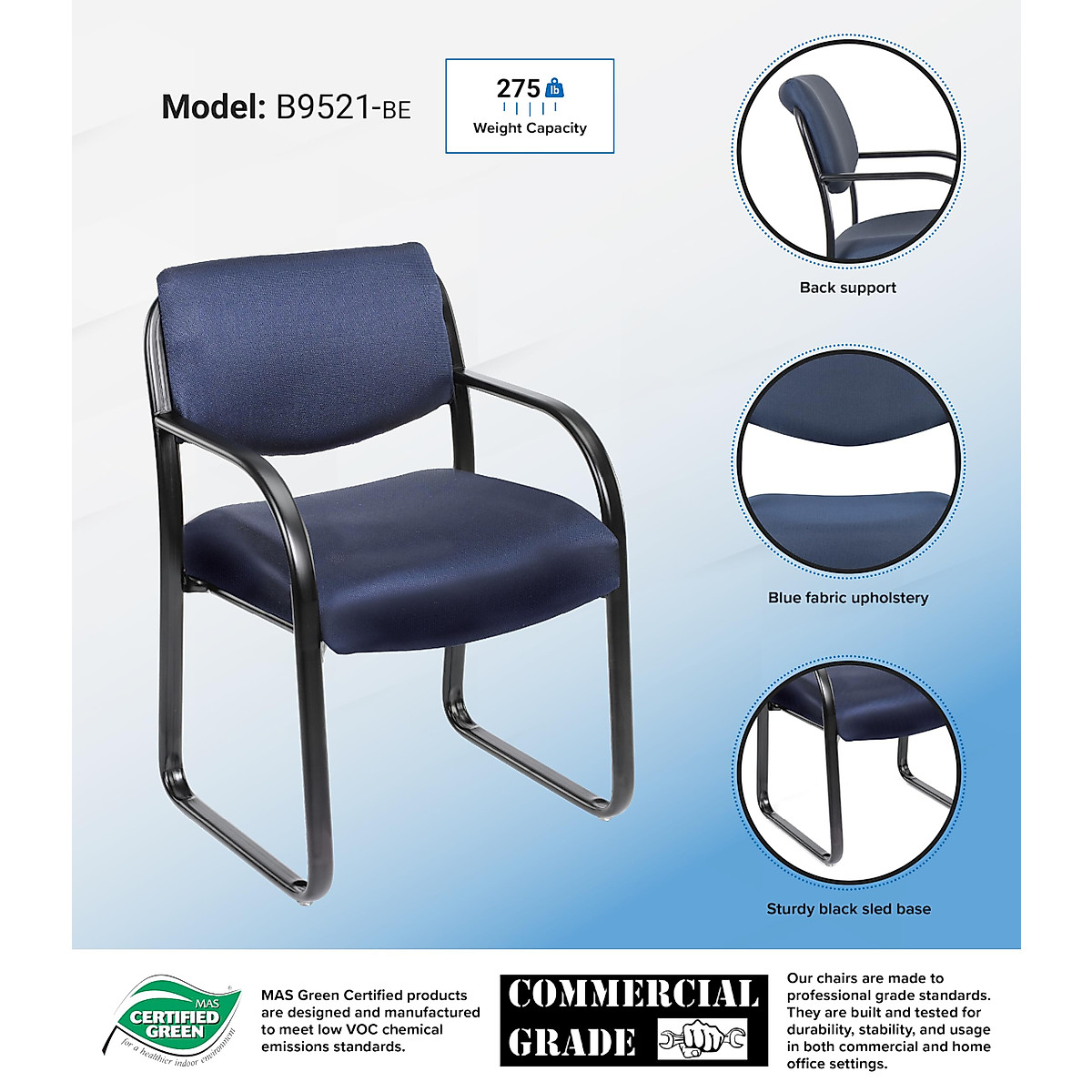 Boss Office Products Fabric Guest Chair in Blue