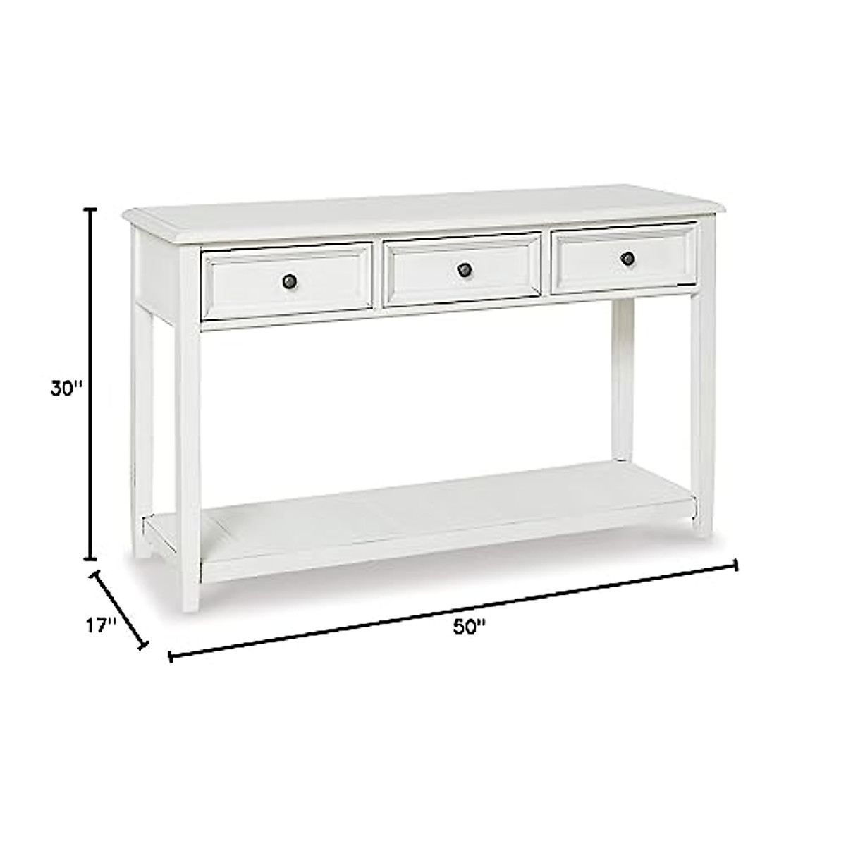 Signature Design by Ashley Kanwyn Farmhouse 3 Drawer Sofa Table, Whitewash