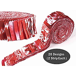 Soimoi 40Pcs Tie Dye Print Precut Fabrics Strips Roll Up 1.5x42inches Cotton Jelly Rolls for Quilting - Red