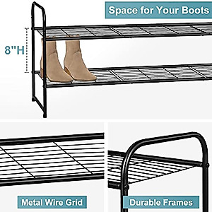 AOODA Long 2 Tier Shoe Rack for Closet Wide Low Shoe Shelf, 2 Tier Long Metal Shoe Rack for Closet, 2 Item Bundle
