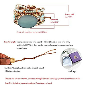Plumiss Handmade Leather Wrap Natural Amazonite Druzy Bead Crystal Stone Bracelets for Women