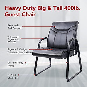 CLATINA Heavy Duty Big & Tall Guest Chair 400lb Leather Reception Chairs with Padded Arm Rest Extra Wide Backrest Seat Cushion Side Chair for Office Home Conference Waiting Room and Meeting, Set of 2