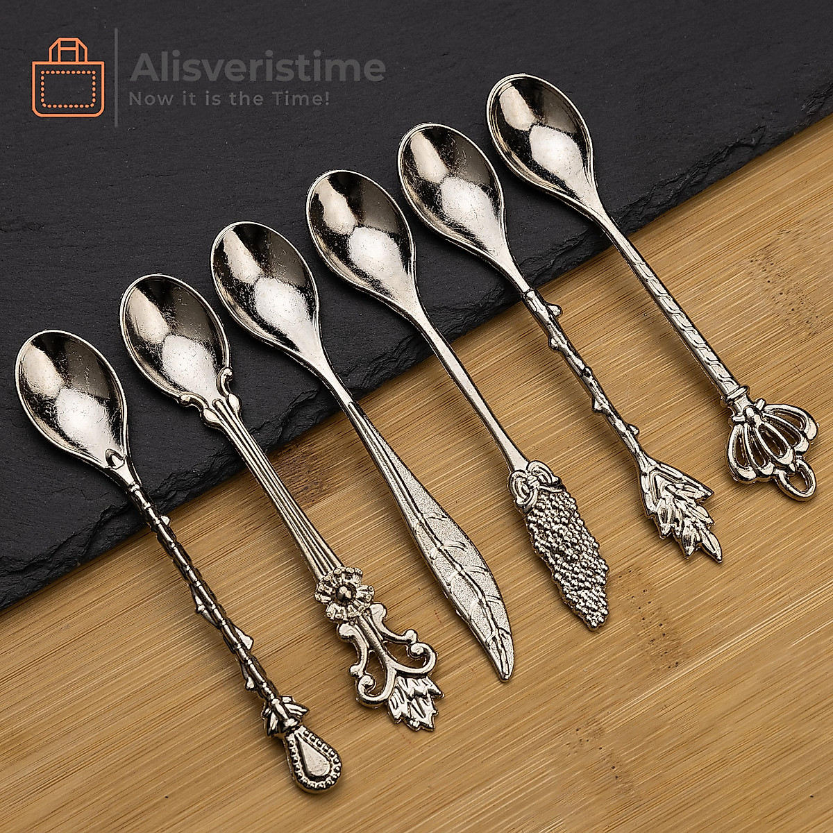 Alisveristime Traditional Ottoman Motif Tea Spoons - Decorative Stirring, Sugar, Tea Spoons (Set of 6) (Motif) (Silver)