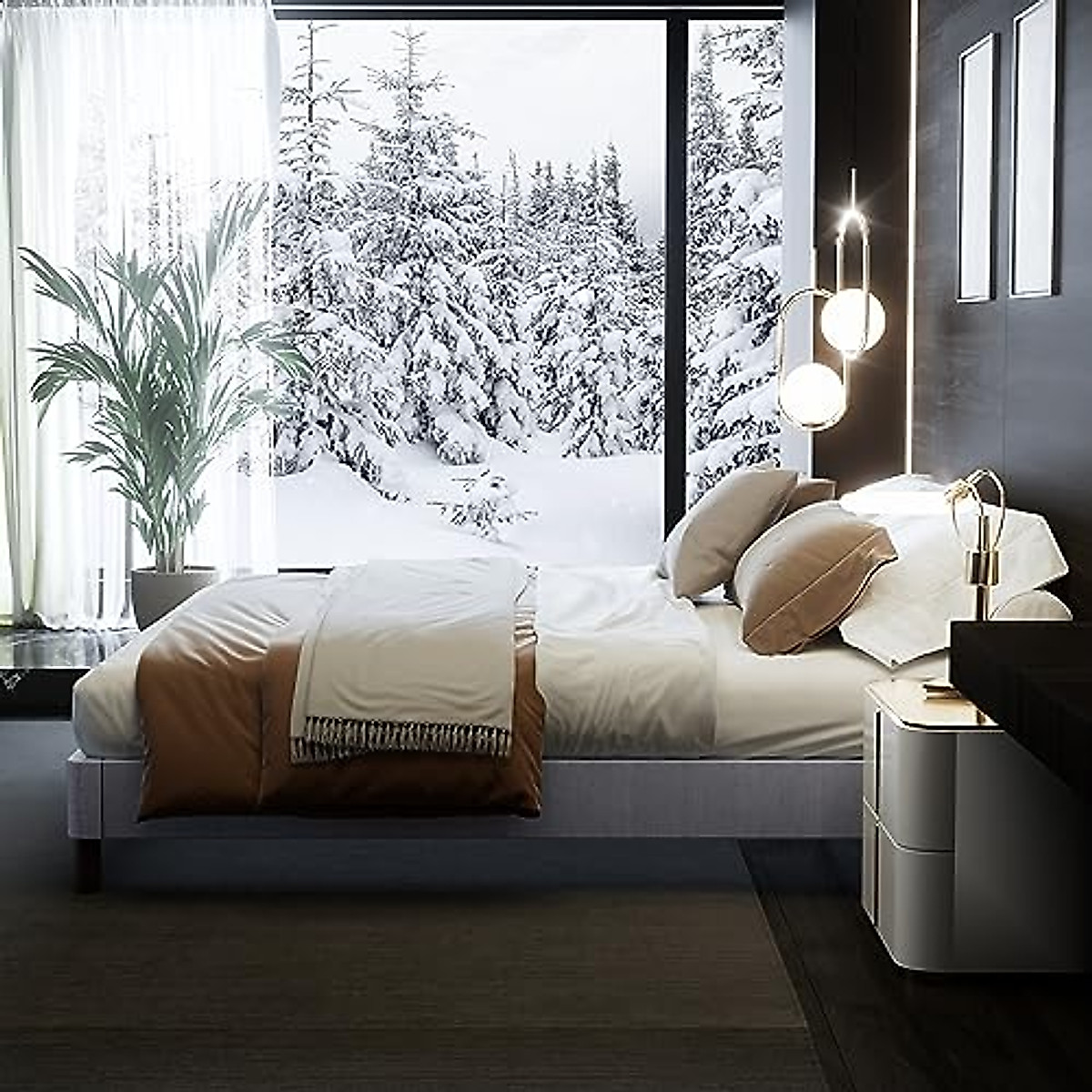 yoyomax Queen Size Bed Frame, Classic Wood Platform Slats Support/Mattress Foundation/Tool-Free Assembly Within 10 Mins/No Box Spring Needed, Elegant Gray