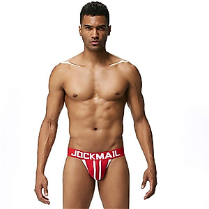 JOCKMAIL Mens Cotton Underwear Bikini Jockstrap Underwear for Men G-String Thong (XXL, Red)