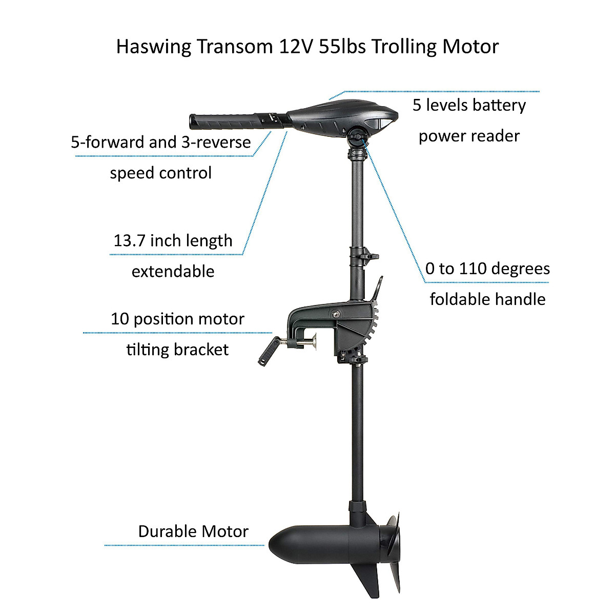 AQUOS Heavy-Duty for Two 11.5ft Inflatable Pontoon Boat with Stainless Steel Guard and Folding Seat and Haswing Handle Control 12V 55LBS Transom Trolling Motor for Fishing
