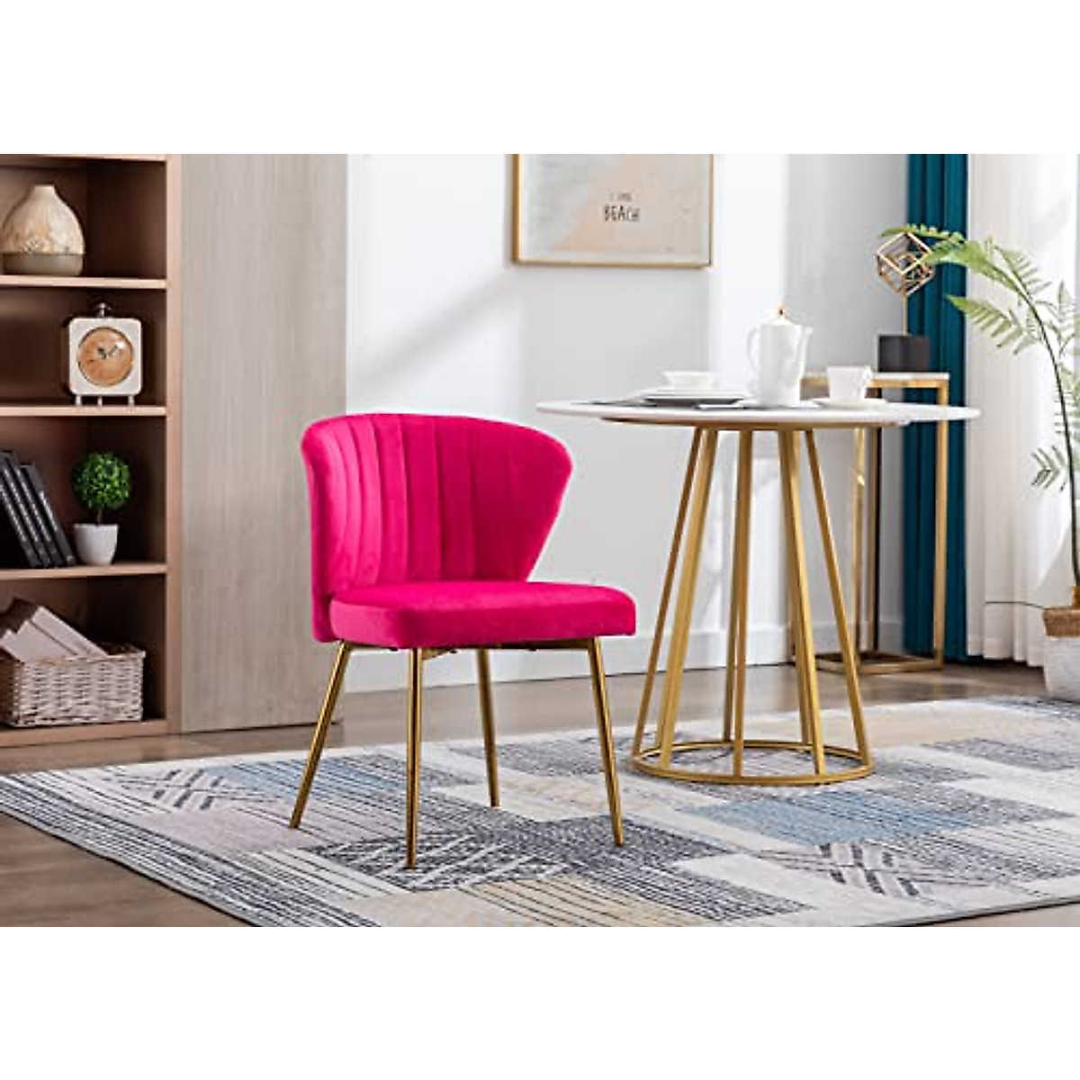 ZOBIDO Set of 2 Accent Chair Glam Velvet Dining Room Side Chair with Golden Metal Legs Tufted Back Accent Chair for Home Living Room/Bedroom/Beauty Room/Dining Room (Rose red)