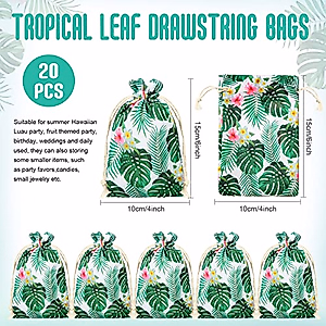 Saintrygo 20 Pack Luau Gift Bags with Drawstring Hawaiian Party Favor Summer Tropical Palm Leaf Candy Bags Goodies Treat Bag Small Jewelry Pouches for Luau Hawaii Party Birthday Supplies (4 x 6 Inch)
