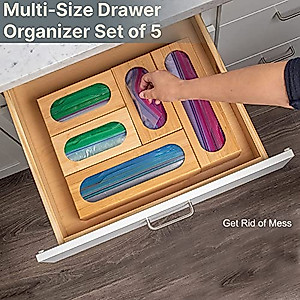 Ziplock Bag Organizer for Kitchen Drawer, Food Storage Bag Organizer, Sandwich Bag Organizer for Drawer, Plastic Bag Container Compatible with Gallon, Quart, Sandwich and Snack Variety Size Bag