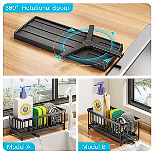 Sponge Holder for Kitchen Sink, Kitchen Sink Caddy, 304 Stainless Steel Dish Sponge Organizer with Divider, Soap Dispenser Brush Holder Storage