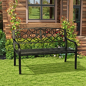 HCSH&WILL Outdoor Bench, Weatherproof Park Bench, Classic Garden Bench with Backrest & Armrests, Outdoor Metal Bench for Patio, Porch, Lawn and Yard, Black