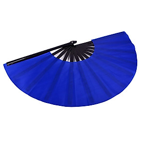 Amajiji Large Folding Hand Rave Fan for Women/Men, Chinease/Japanese Bamboo and Nylon-Cloth Folding Hand Fan for Performance, Festival, Events, Gift, Craft, Dance, Decorations (Blue)
