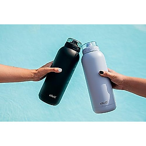 Ello Cooper 40oz Stainless Steel Water Bottle with Straw and Carry Handle, Double Walled and Vacuum Insulated Metal, Leak Proof Locking Lid with Soft Silicone Spout, Reusable, BPA Free, Black