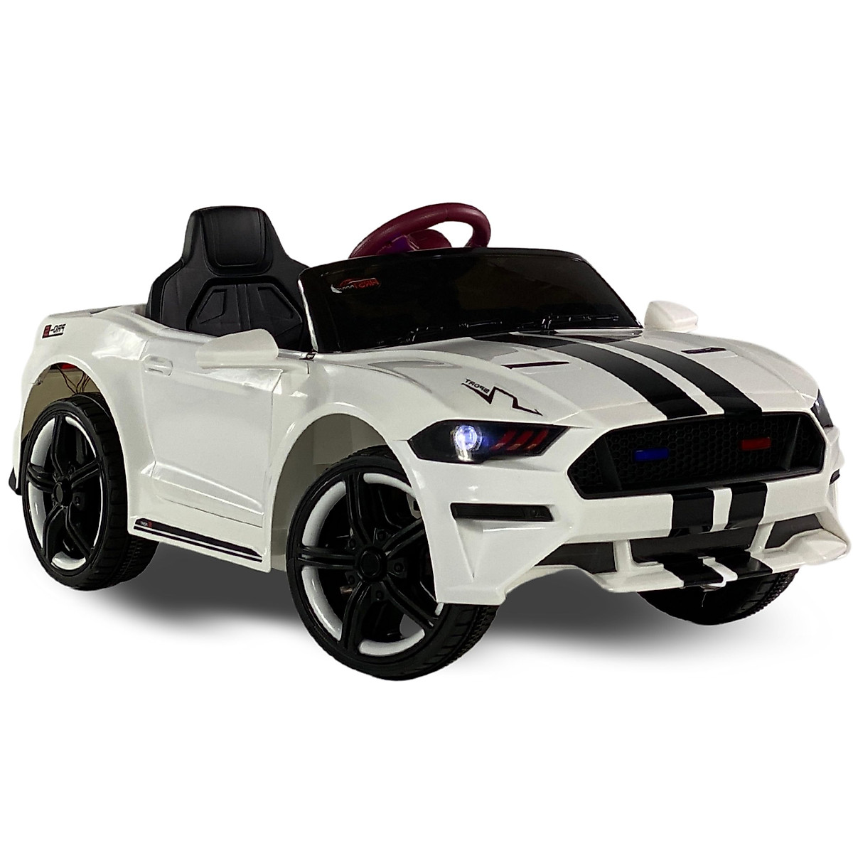 First Drive Mustang - Ride on Car - Electric Car for Kids - Kids Car with Parent Remote, MP3 Music Playback, AUX Port, Spring Suspension, LED Lights, Rear Wheel Drive, for Boys/Girls (White)