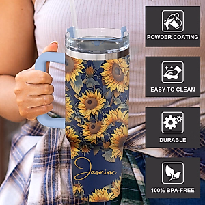 Catygift - Sunflower Style - Personalized Customized 40oz Tumbler - Camping Gift For Him, Her 40oz Tumbler With Handle Gift Ideas Handle Can Change Color