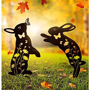 Doesen Metal Bunny Garden Decor, 17" Rabbit Yard Decor, Metal Yard Art Animals Garden Stakes Rabbit Silhouette, Rabbit Yard Decorations Outdoor, Bunny Garden Art for Flowerbeds Planters Patios Lawn