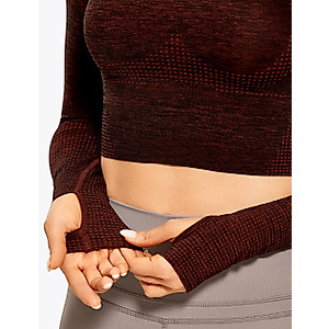 VANTONIA Women's Seamless Long Sleeve Crop Top Cute Workout Yoga Top Breathable Sports Running Gym Shirts with Thumb Holes Brown Marl Small