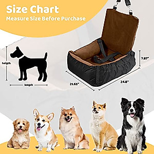 IFurffy Dog Car Seat, Pet Car Seat with Storage Pockets and Clip-On Safety Leash, Washable Coral Fleece Dog Booster Seat for Small Medium Dogs, Small Dog Car Seat for Travel Dog Car Bed (Brown)