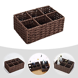 Cabilock Tv Stand Woven Baskets 6-Section Wicker Baskets for Shelves:Hand-Woven Seagrass Storage Baskets Multiuse Wicker Basket for Organizing Towels and Toiletries Wicker Storage Basket Home Decor