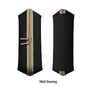 Enyuwlcm Canvas Stationery Stylish Small Pencil Pouch and Slim Pencil Case with 2 Zippers 1 Pack Black