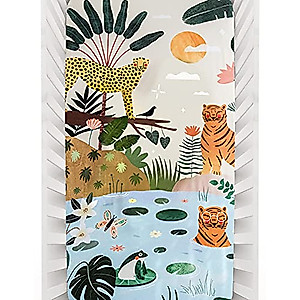 Rookie Humans 100% Cotton Sateen Fitted Crib Sheet: in The Jungle. Modern Nursery, Use as a Photo Background for Your Baby Pictures. Standard Crib Size (52 x 28 inches)