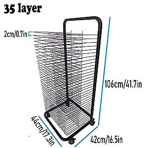 Drying Racks, Mobile Art Drying Rack with Wire Shelves for Works of Art, Black Powder Coated Finish, Ideal for Schools and Art Clubs, Easy Moving with Rollingers/35-Layer