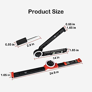 14 Inch Miter Saw Protractor Angle Finder Tools Angle Measuring Tool, Carpenter Tools 4 in 1 Compass, Multifunction Carpenter Tools Level Picture Hanging Tool Gifts for Men Husband Grandpa Dad
