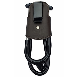 Stethoscope Holder pro with Clip,Handmade in USA Genuine Leather .Perfect for Physicians, Nurses, EMT, Medical Nursing Student (Brown).