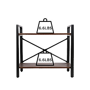 YSSOA 2 Tier Shelf, Industrial Rustic, Vintage Storage Rack, 23.6”x12.6”x21.6”, Cozy Double Layer Wooden Shelf, Rustic Brown