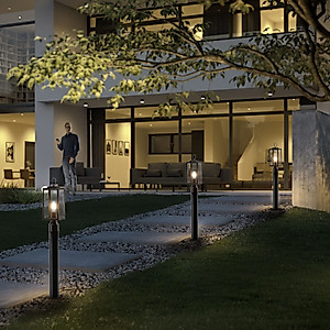 Aoceley Dusk to Dawn Outdoor Post Light with Pier Mount Base, 2-Pack Modern Lamp Post Light Fixtures Waterproof Aluminum Pier Lights Outdoor Column Lights Exterior Post Lantern with Clear Glass Shade