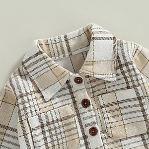 CIYCUIT Baby Boy Girl Flannel Plaid Shirt Long Sleeve Button Romper Bodysuit Fall Clothes Beige 3-6 Months