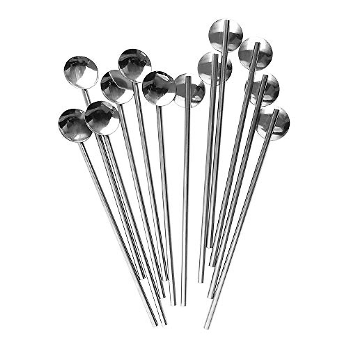 TOPTIE 12 PCS Spoon Straws Stirrer Stainless Steel Drinking Straws Reusable Cocktail Spoons Straws-Silver
