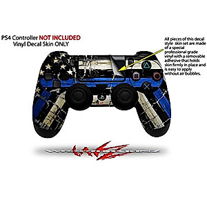 WraptorSkinz Skin Compatible with Sony PS4 Dualshock Controller PlayStation 4 Original Slim and Pro Painted Faded Cracked Blue Line Stripe USA American Flag (Controller NOT Included)