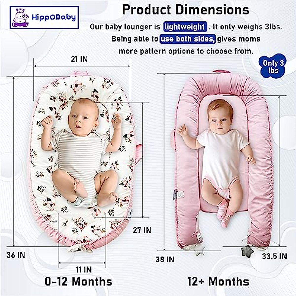 Baby Lounger Cover - Baby Nest for Baby Girls Boys- Soft Breathable Cotton Adjustable Newborn Bassinet Mattress- Changing Table Changing Pad- Sleep Bed Cover Fits 0-24 Months Newborn Infant Babies