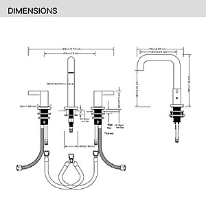 RKF Bathroom Faucets for Sink 3 Hole Matt Black 8 inch Widespread Bathroom Sink Faucet with Drain Double Lever Handle Faucet Bathroom Vanity Faucet Basin Mixer Tap Faucet with Hose & Deck CWF028-MB