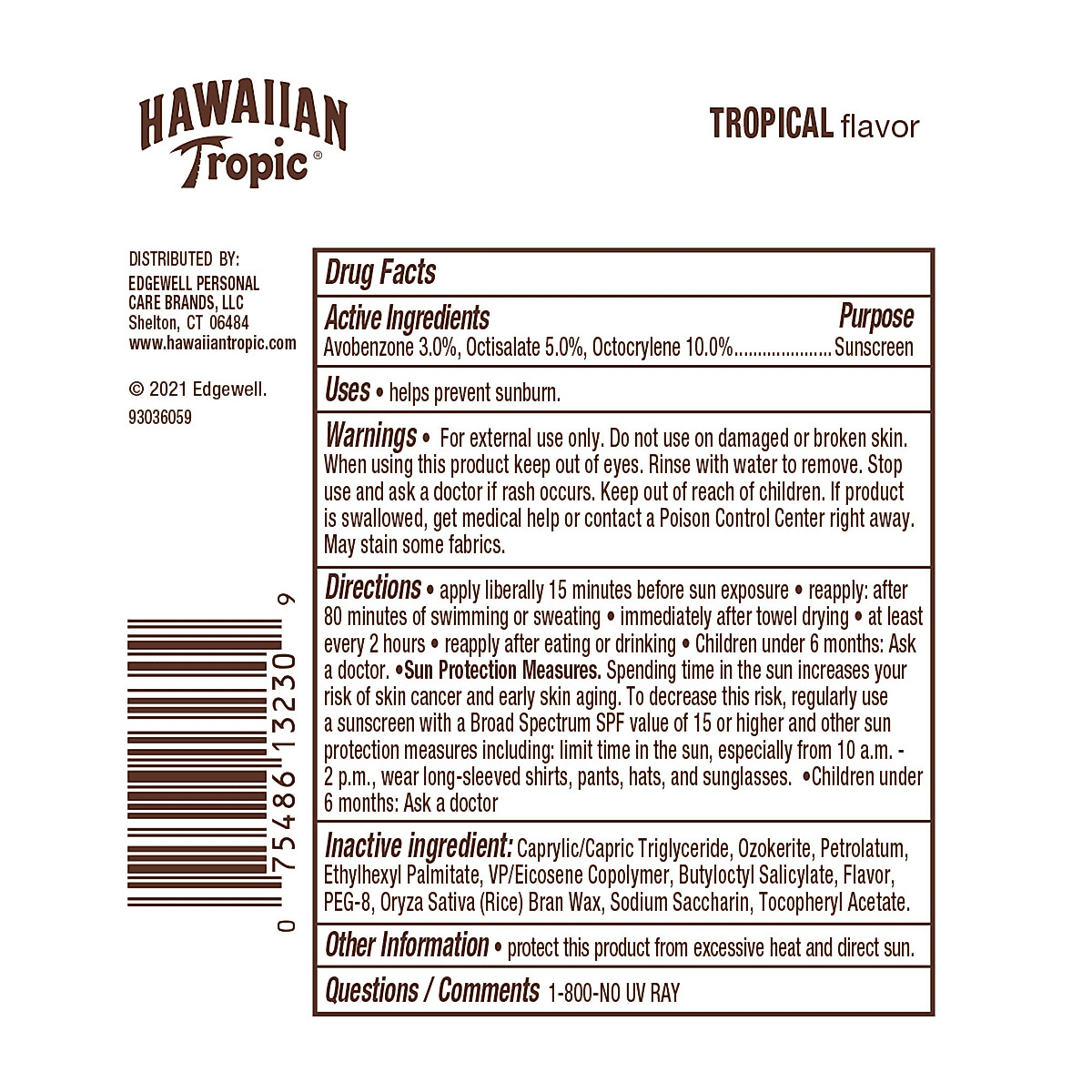 Hawaiian Tropic Tropical Lip Balm SPF 30 | Lip Balm for Stocking Stuffers for Adults, Christmas Gifts, Lip Sunscreen, Lip SPF 30, Lip Sunblock, Travel Sunscreen, Mini Sunscreen, 0.14oz (Pack of 10)