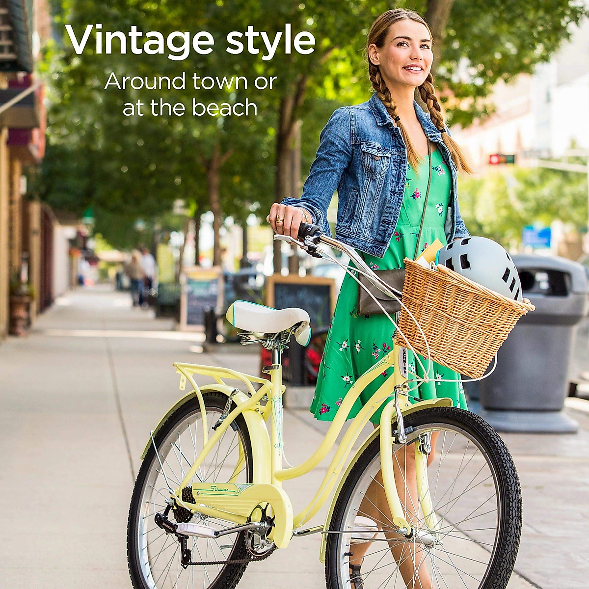 Schwinn Perla Adult Beach Cruiser Bike, Men and Women, 18-Inch Step-Through Steel Frame, 7-Speed Drivetrain, Rear Rack, 26-Inch Wheels, Pink