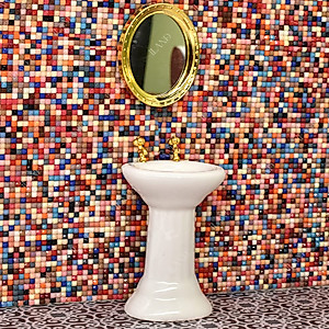 iLAND Mini Mirrors, Dollhouse Accessories on 1:12 Scale, Miniature Framed Glass Mirror (Bright Golden 4pcs)