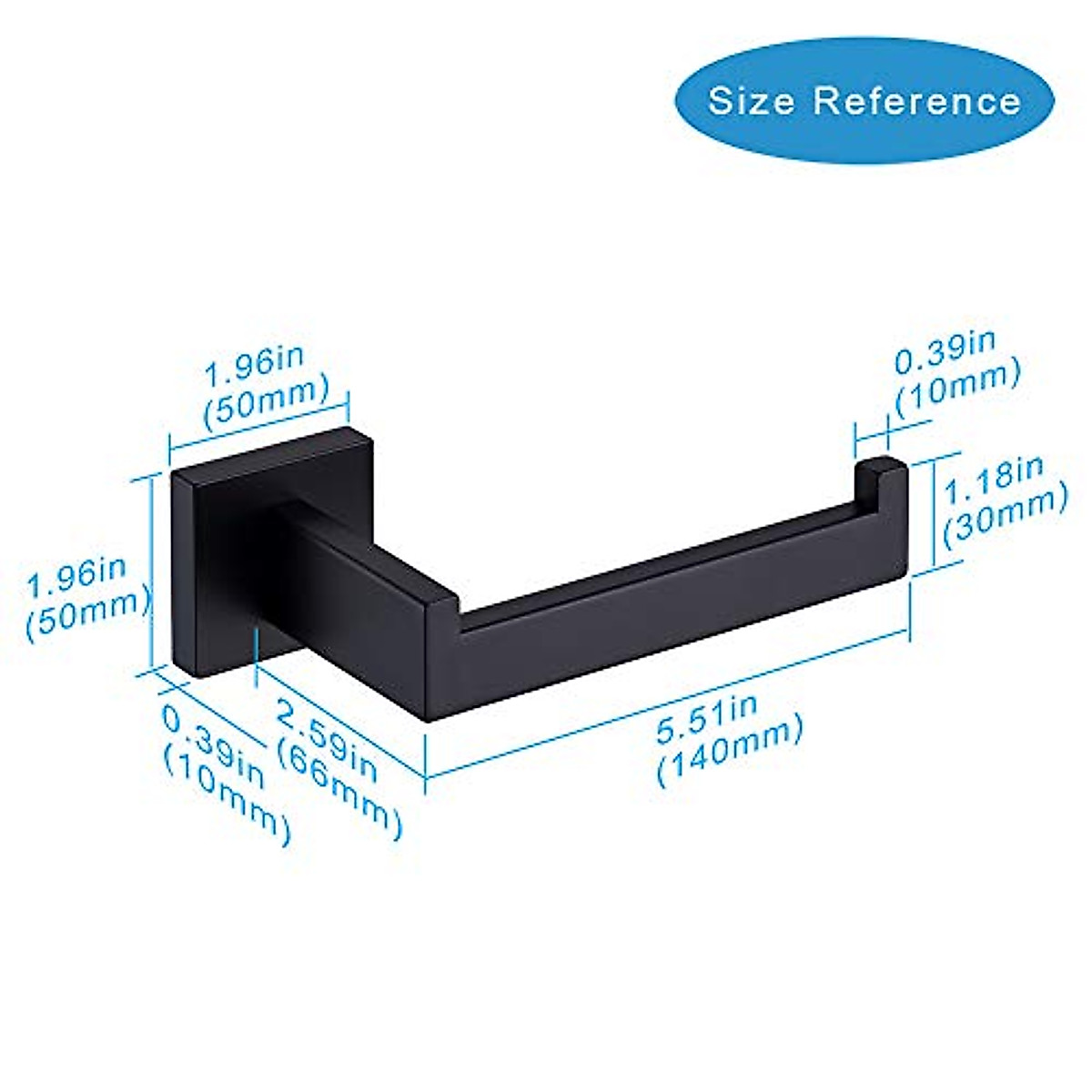 TASTOS Toilet Paper Holder Matte Black, Toilet Tissue Roll Holders Dispenser and Hangers Wall Mounted for Bathroom & Kitchen, Stainless Steel Modern Square Style