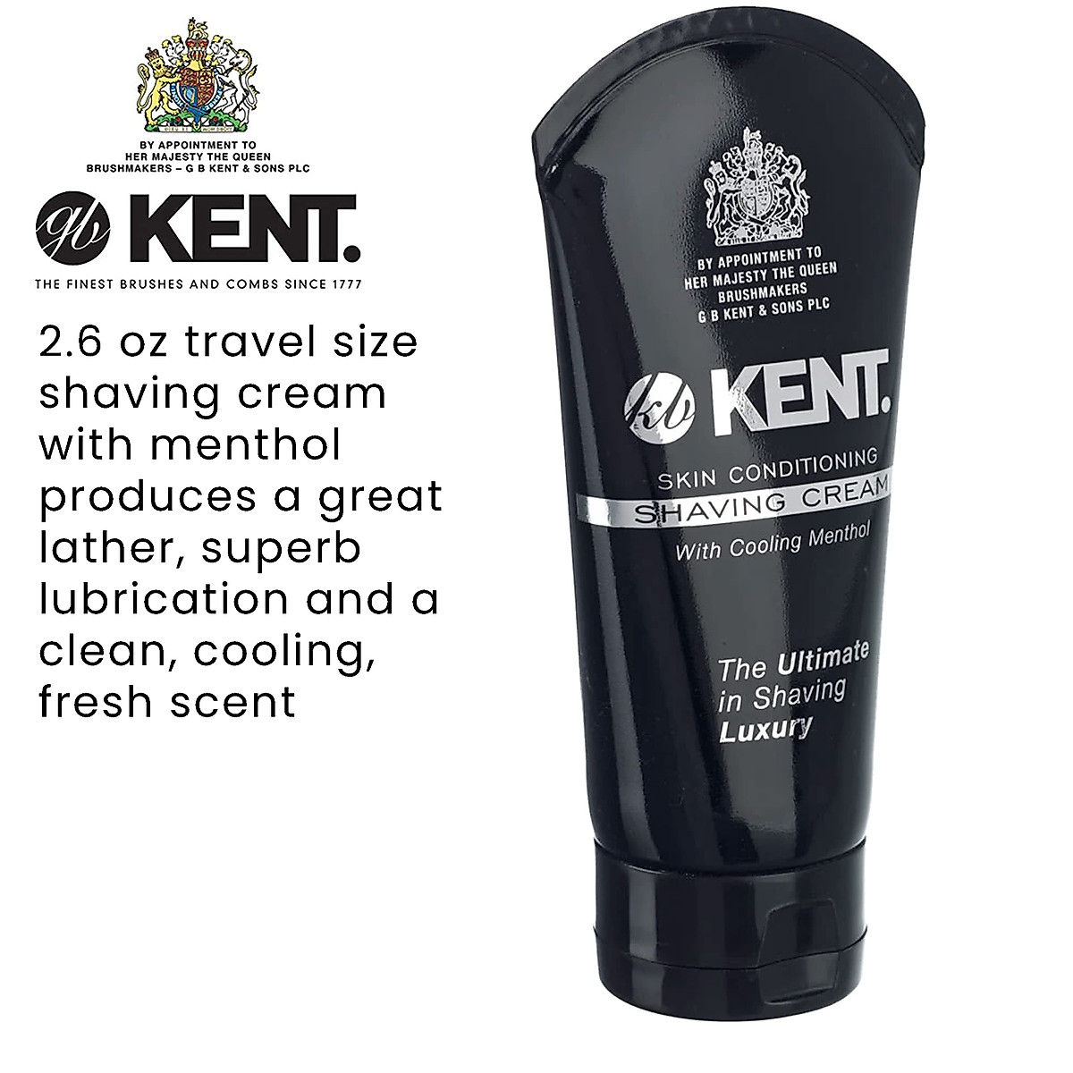 Kent Shaving Cream SCT1 Tube, Superior Men Smooth Cooling Menthol Shave Cream, No More Nicks, Cuts or Razor Burn. Perfect Size (2.6oz) for Travel or Home. Great for Sensitive Skin and all Skin types.