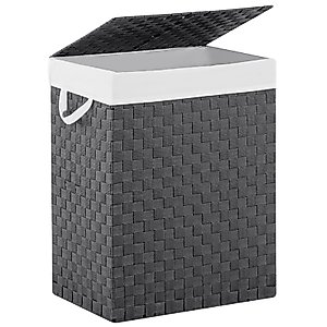 YOUDENOVA Handwoven Laundry Basket Hamper with Removable Liner Bag and Lid, Collapsible Clothes Hamper with Handle, Grey