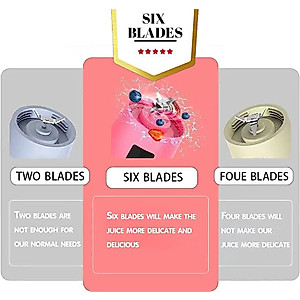 HERAVI'S Portable Blender with Brush, Rechargeable USB Blender, Smoothie Blender with 6 Blades Mini Blender for Kitchen, Home, Travel (Pink)