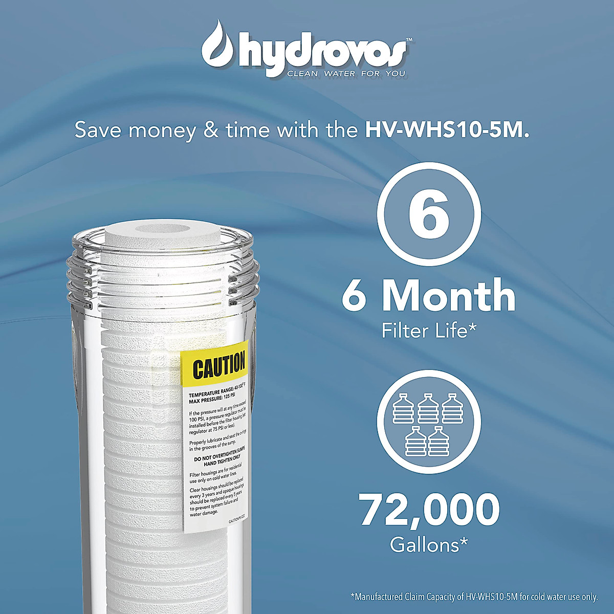 Hydrovos 2.5" x 10" 5 Micron Whole House Water Filter, NSF Certified 10 Inch Sediment Filter with 6-Month Filter Life, 4 Pack