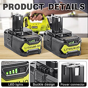 [2Pack] 18V 6.0 Ah HIGH Capacity Battery for Ryobi ONE+ System P102 P103 P105 P107 P108 P109 P122 18-Volt w/LED Gauge Indicator Cordless Tool Battery