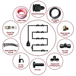 Shinea Misting Cooling System 32.8ft with 12 Copper Metal Mist Nozzles and a Connector(3/4”) for Trampoline Patio Garden Greenhouse waterpark (32.8ft, Brass)