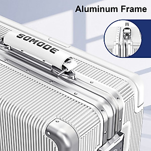 SOMODE LA SERIES Carry On Luggage 20inch Wide Handle Suitcase, Hardshell with Aluminum Frame, Supper-low noise Spinner Wheels & TSA Lock, Business Travel Carry-On Luggage (002-WHITE)