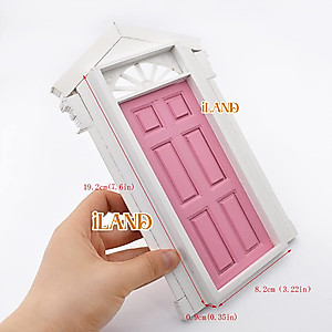 iland Fairy Door for Wall with Dollhouse Accessories, Magical Wooden Elf Door, Tooth Fairy Kit (21pcs Pink)