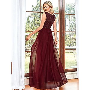 Ever-Pretty Women's Long Glitter A-line Tulle Formal Wedding Party Dress for Women Burgundy US14