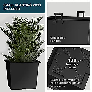 Verel Set of 2 Tall Outdoor Planters - 24 Inch Large Outdoor Planter with Small Planting Pots – Indoor and Outdoor Rectangular Flower Pots for Front Door, Porch, Patio and Deck (Black)